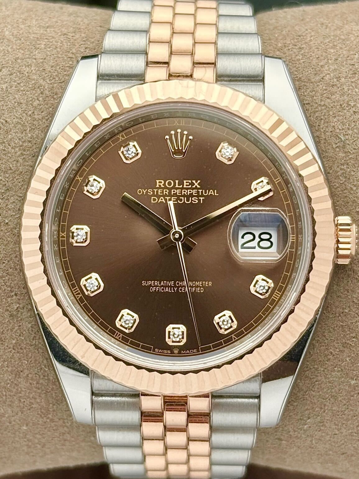 Rolex Datejust 41 Chocolate Diamond Brown Dial Fluted Jubilee Rose Gold ...